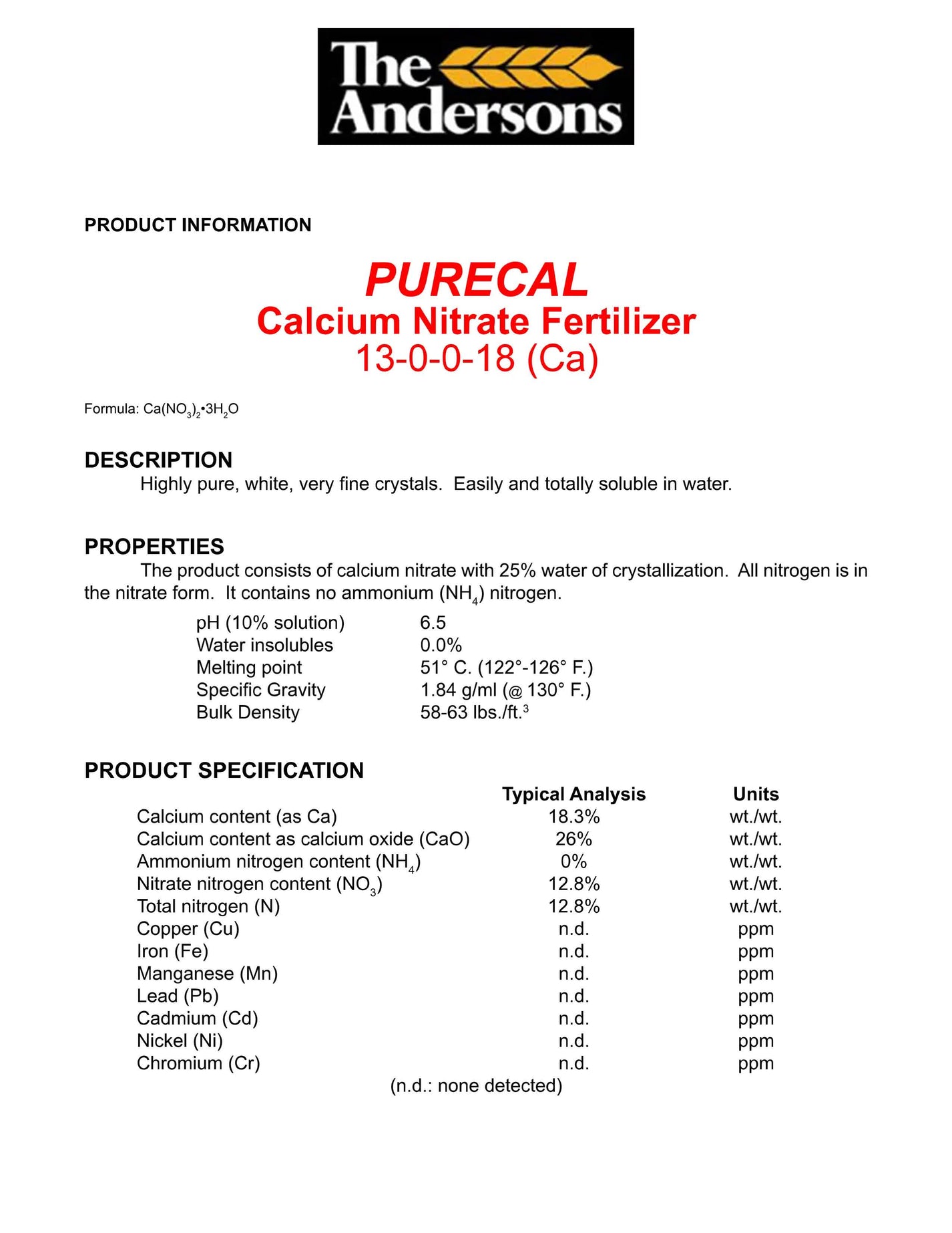 PureCal 13-0-0 Ammonium-Free Calcium Nitrate | 55 lb Bag | The ...